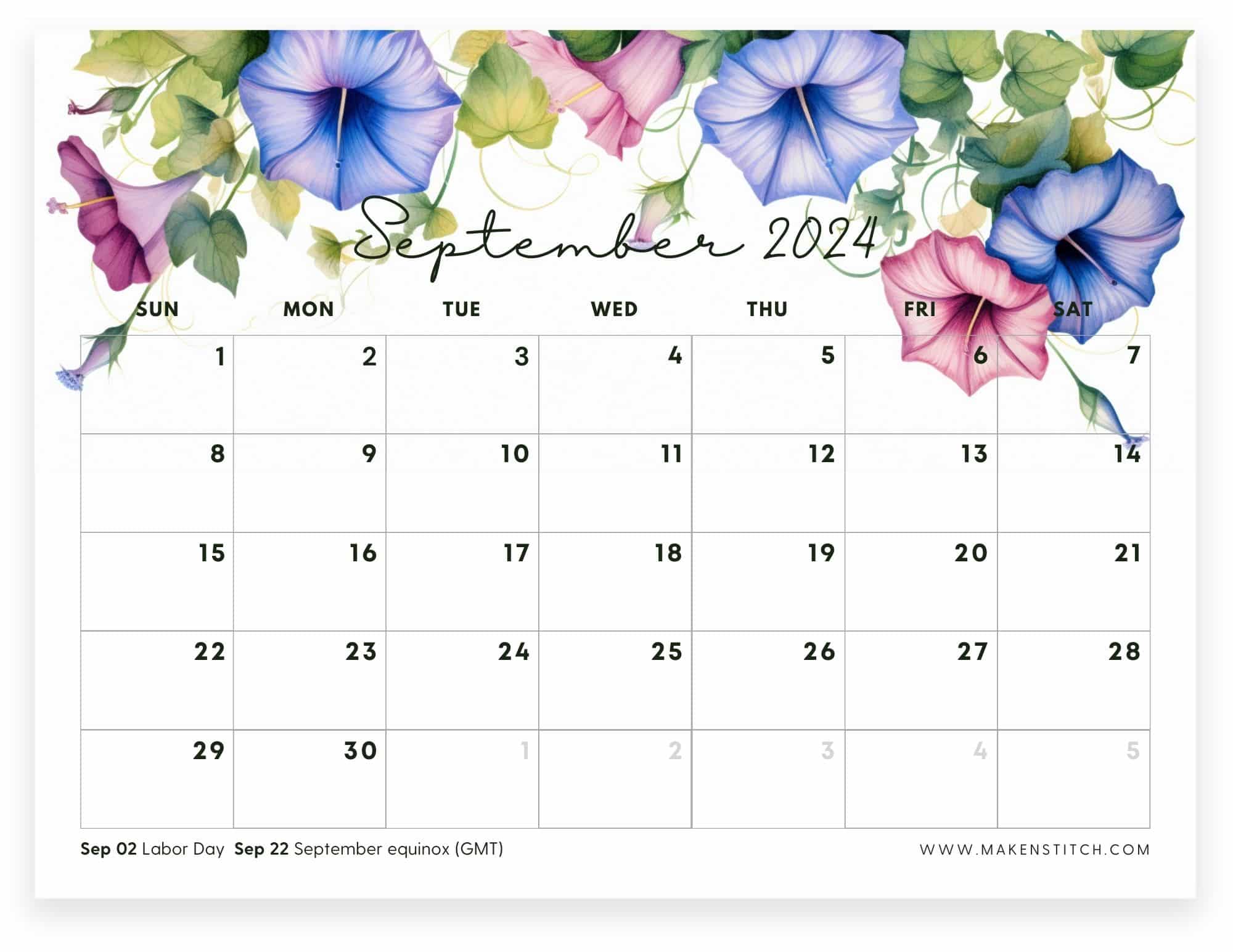 September 2024 Calendar Free Printables - Makenstitch