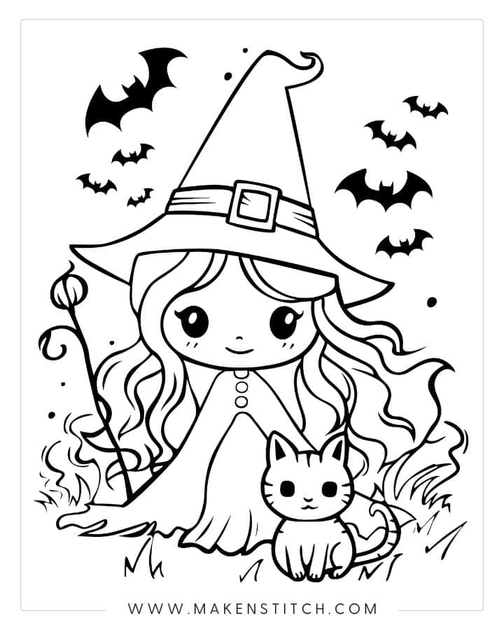 Witch Coloring Pages for Kids and Adults - Makenstitch