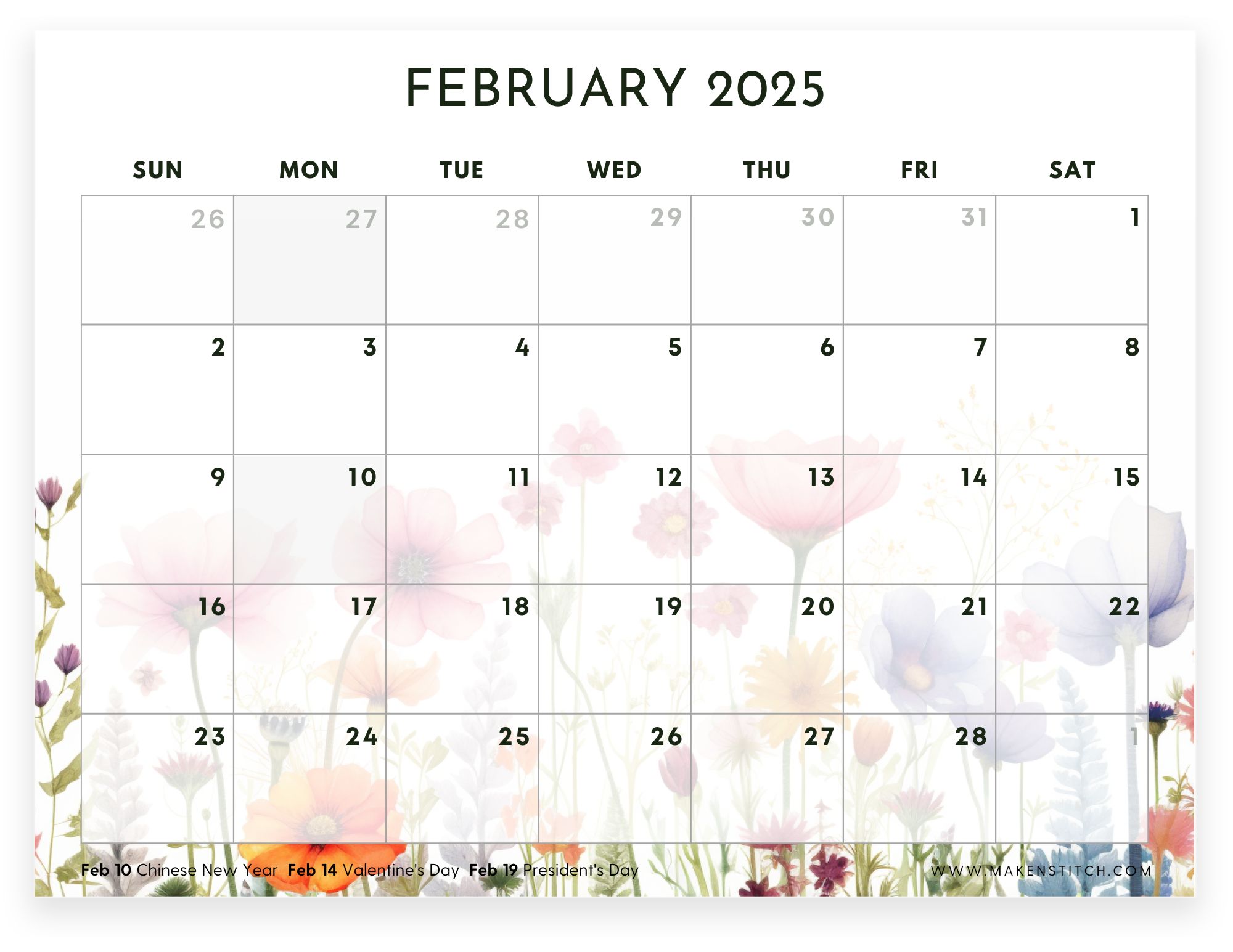 Free February 2025 Calendar Printables - Makenstitch