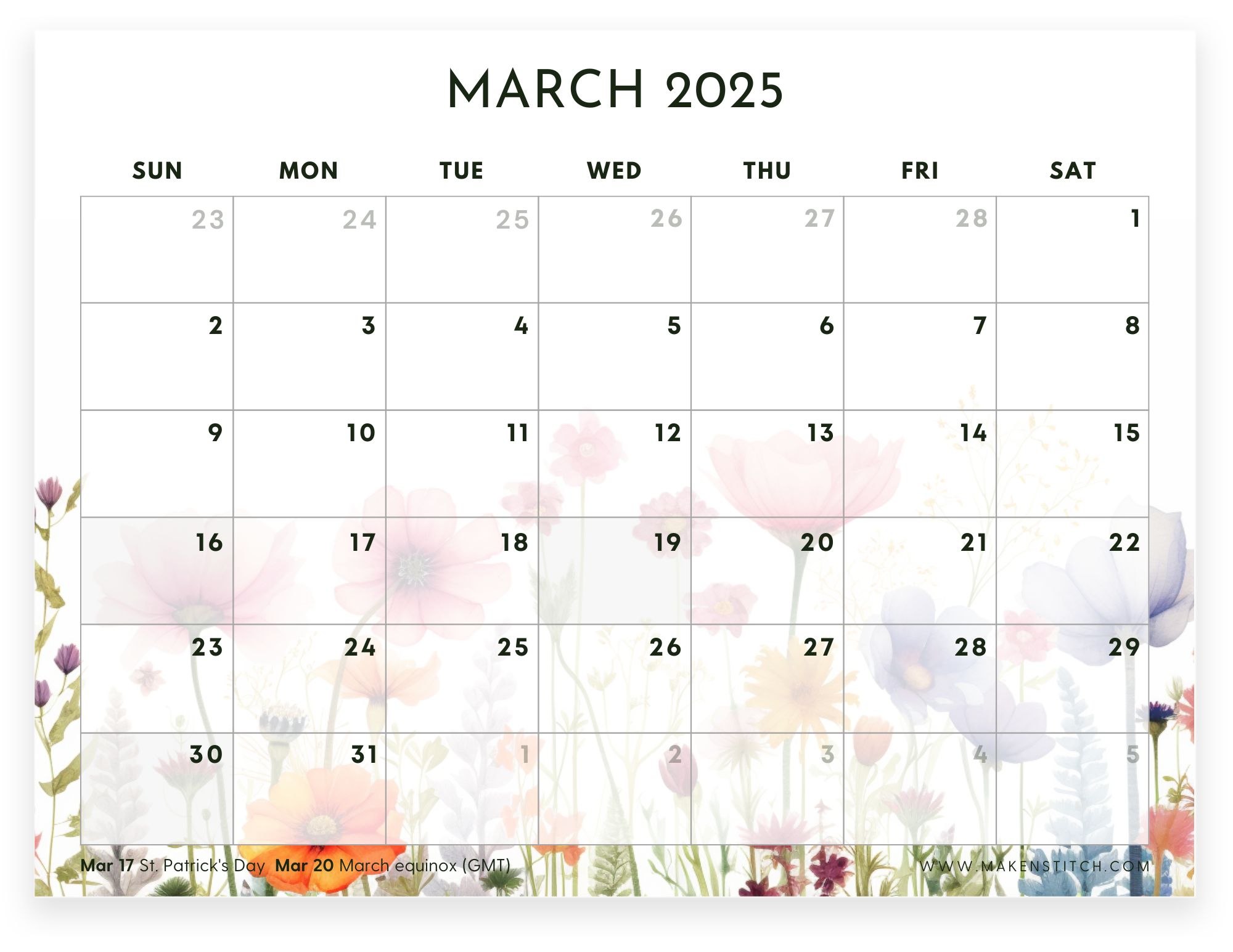 Free March 2025 Calendar Printables - Makenstitch