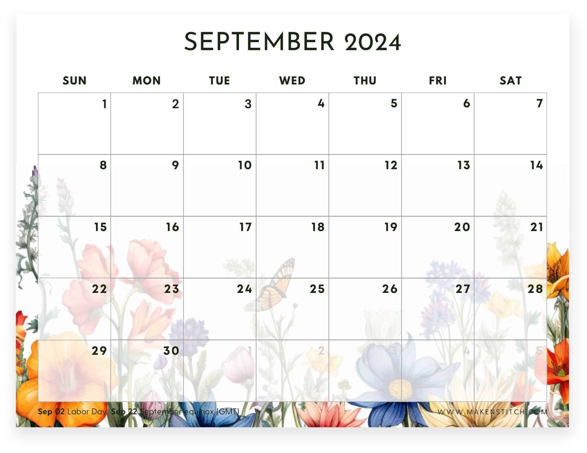 September 2024 Calendar Free Printables - Makenstitch