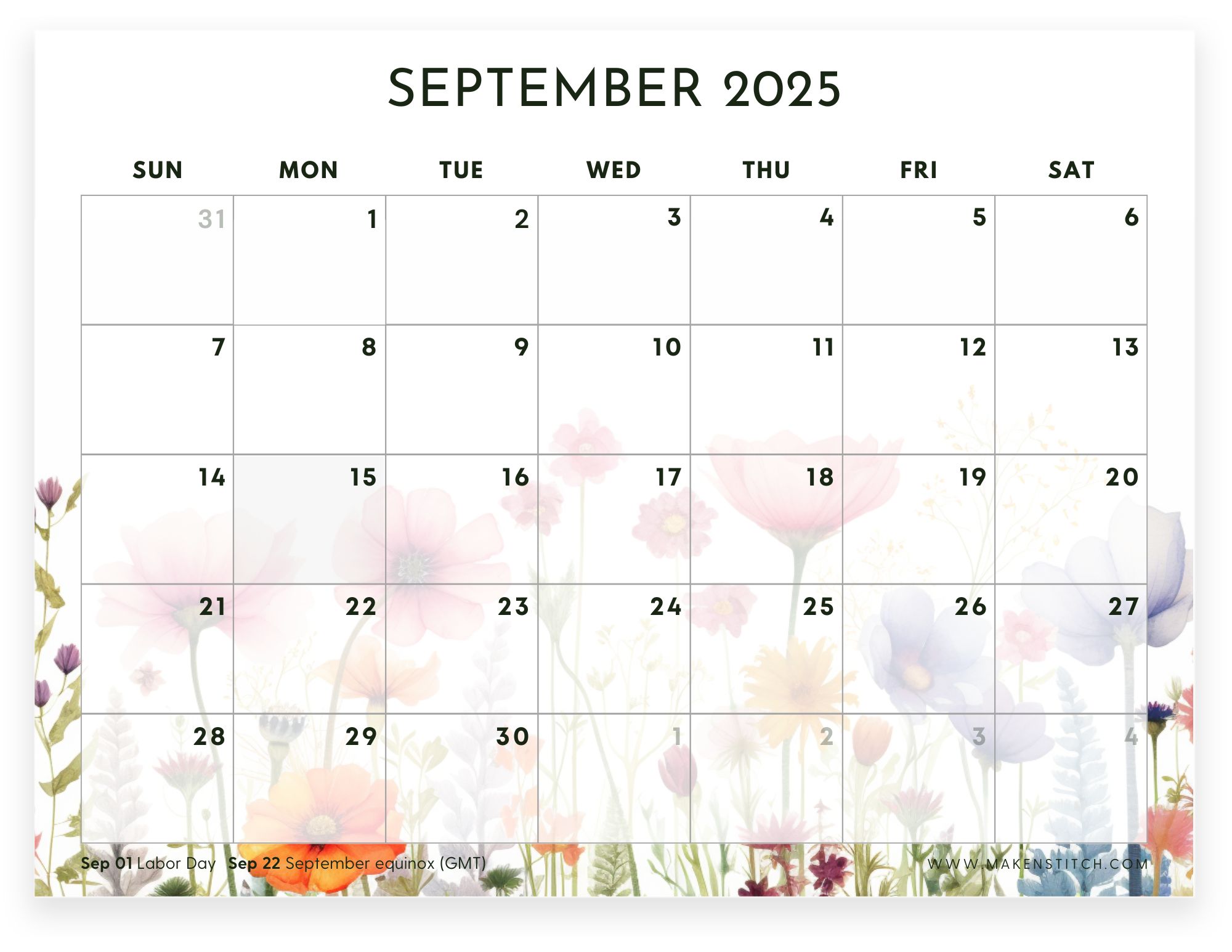 Free September 2025 Calendar Printables - Makenstitch