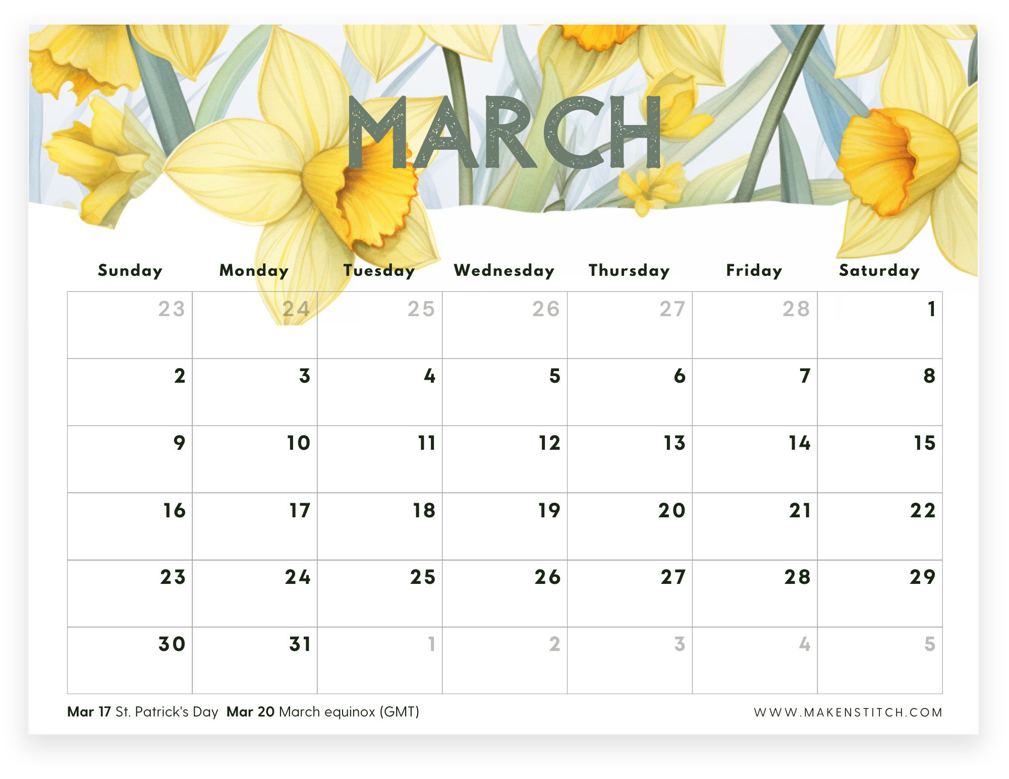 Free March 2025 Calendar Printables - Makenstitch