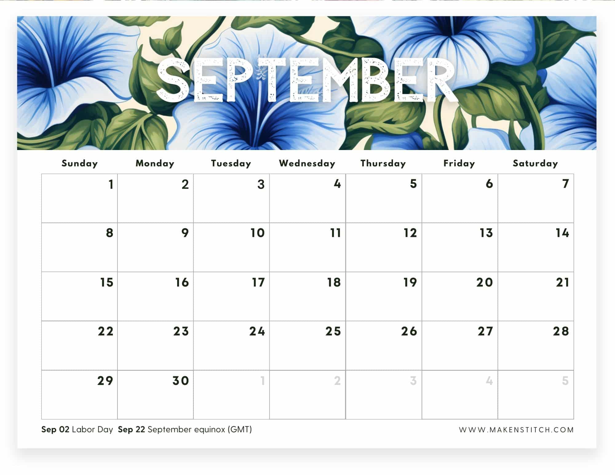 September 2024 Calendar Free Printables - Makenstitch