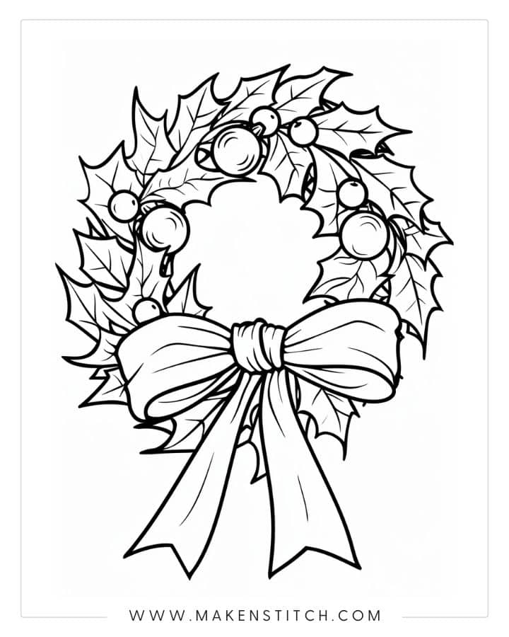 Christmas Wreath Coloring Pages - Makenstitch