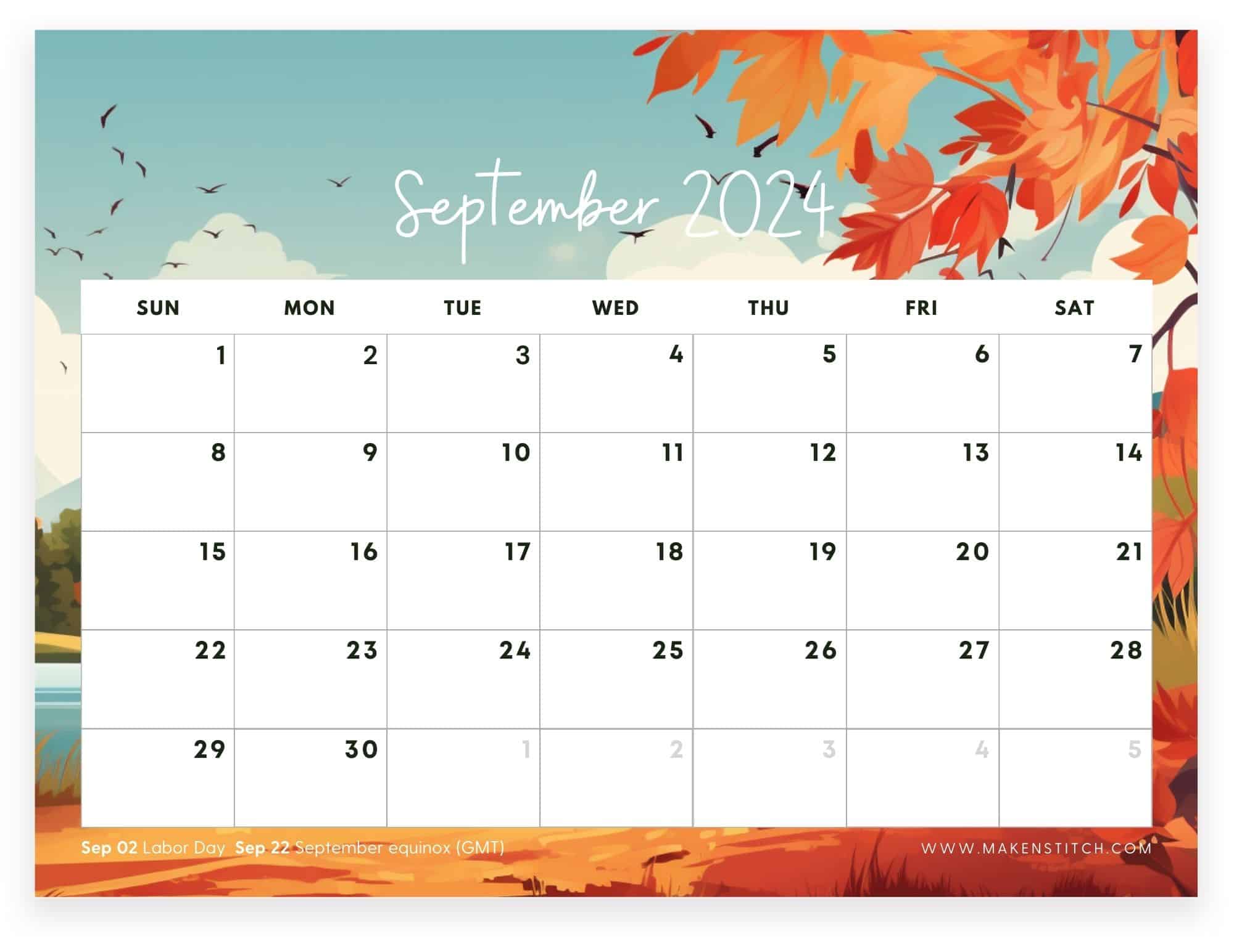 September 2024 Calendar Free Printables - Makenstitch