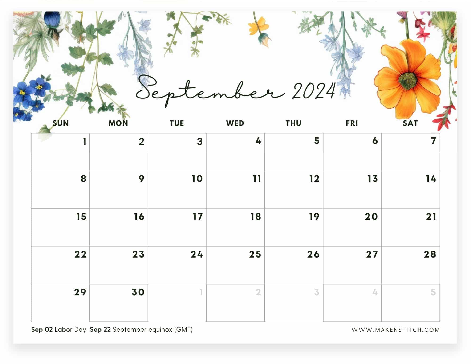 September 2024 Calendar Free Printables - Makenstitch