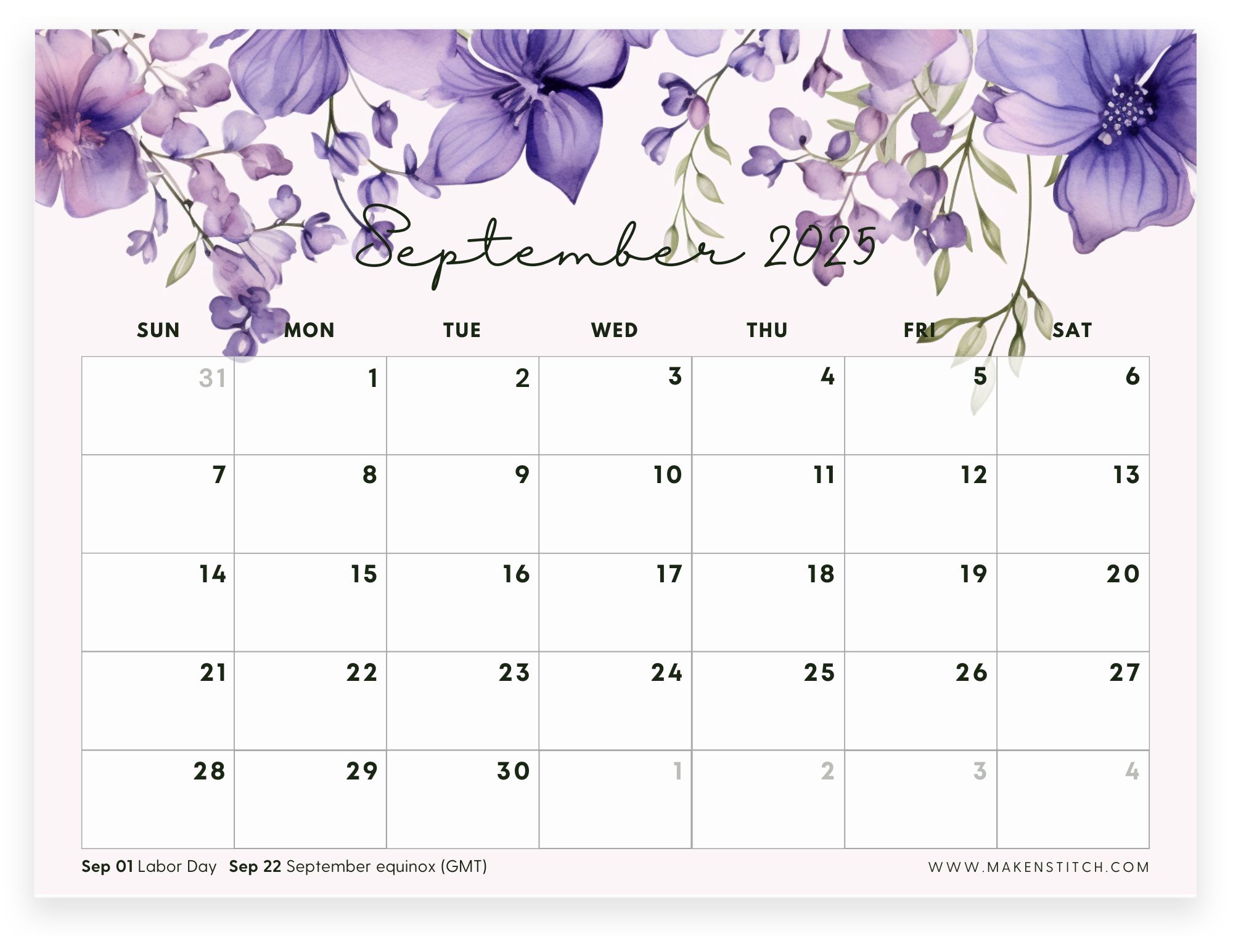 Free September 2025 Calendar Printables - Makenstitch