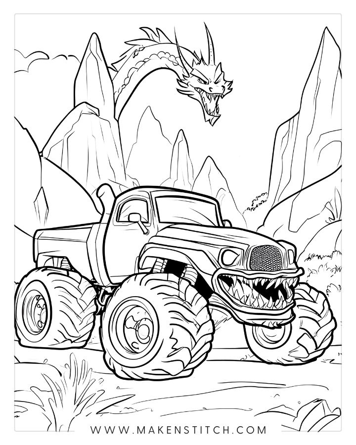 Monster Truck Coloring Pages - Makenstitch