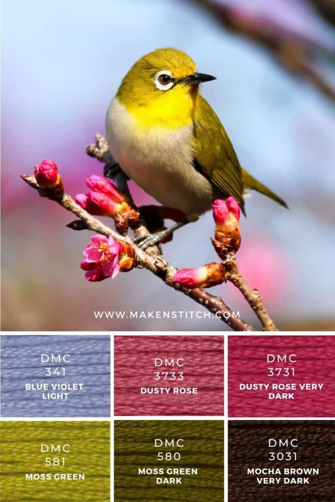 Sakura Tree Bird Stitch Color Palette - Makenstitch