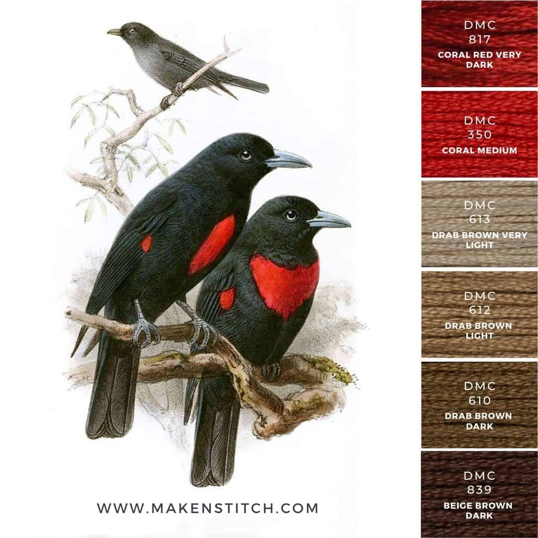 Red Birds Stitch Color Palette - Makenstitch