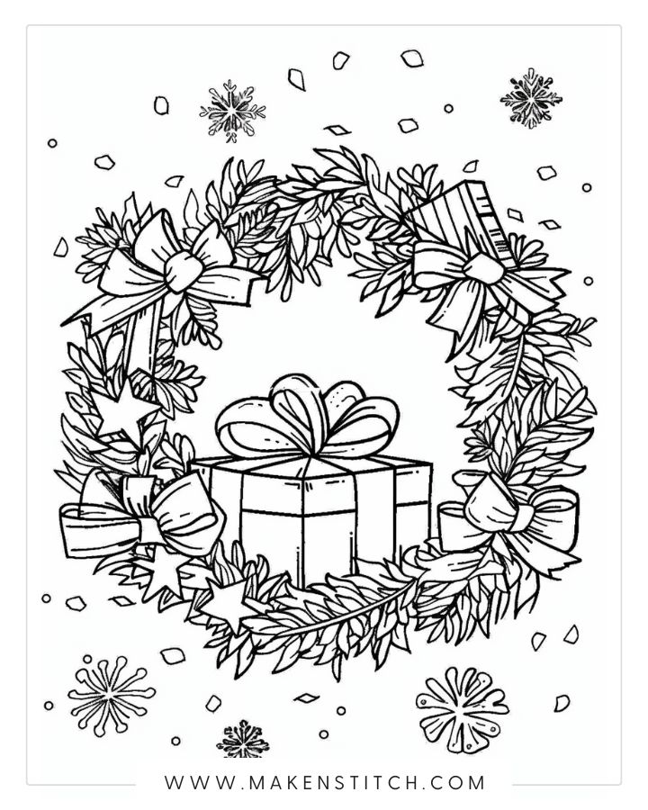 Christmas Wreath Coloring Pages - Makenstitch