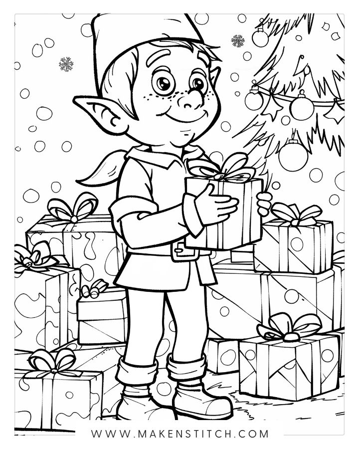 20 Christmas Elves Coloring Pages - Makenstitch