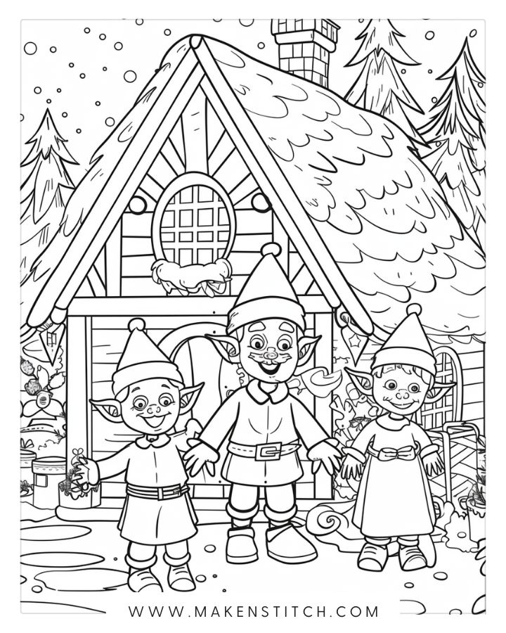 20 Christmas Elves Coloring Pages - Makenstitch