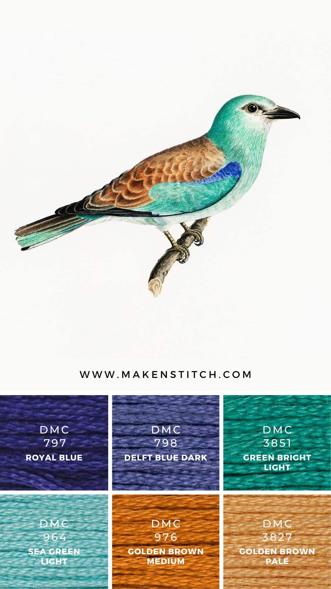 Blue Green Bird Stitch Color Palette - Makenstitch