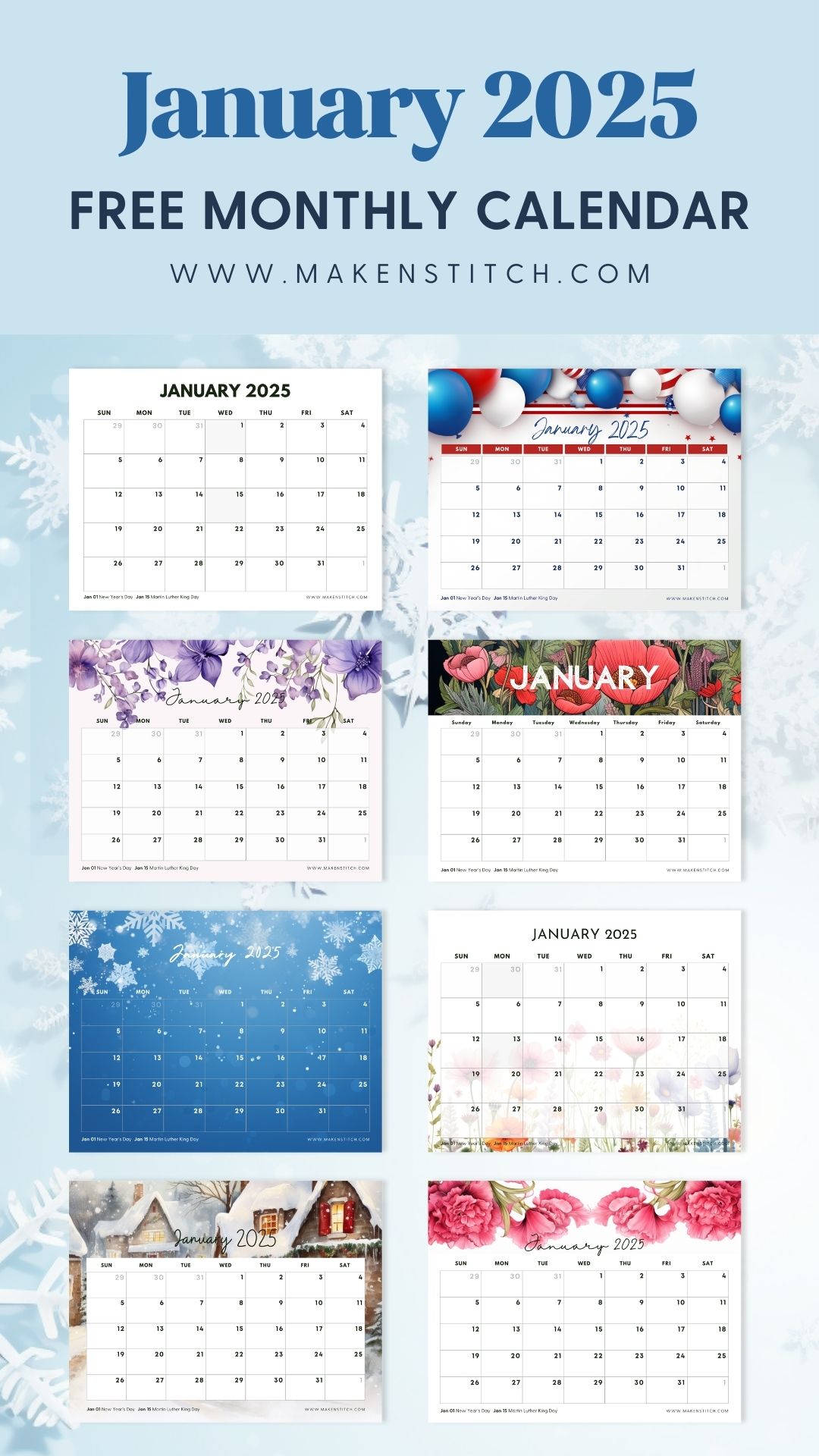Free January 2025 Calendar Printables - Makenstitch