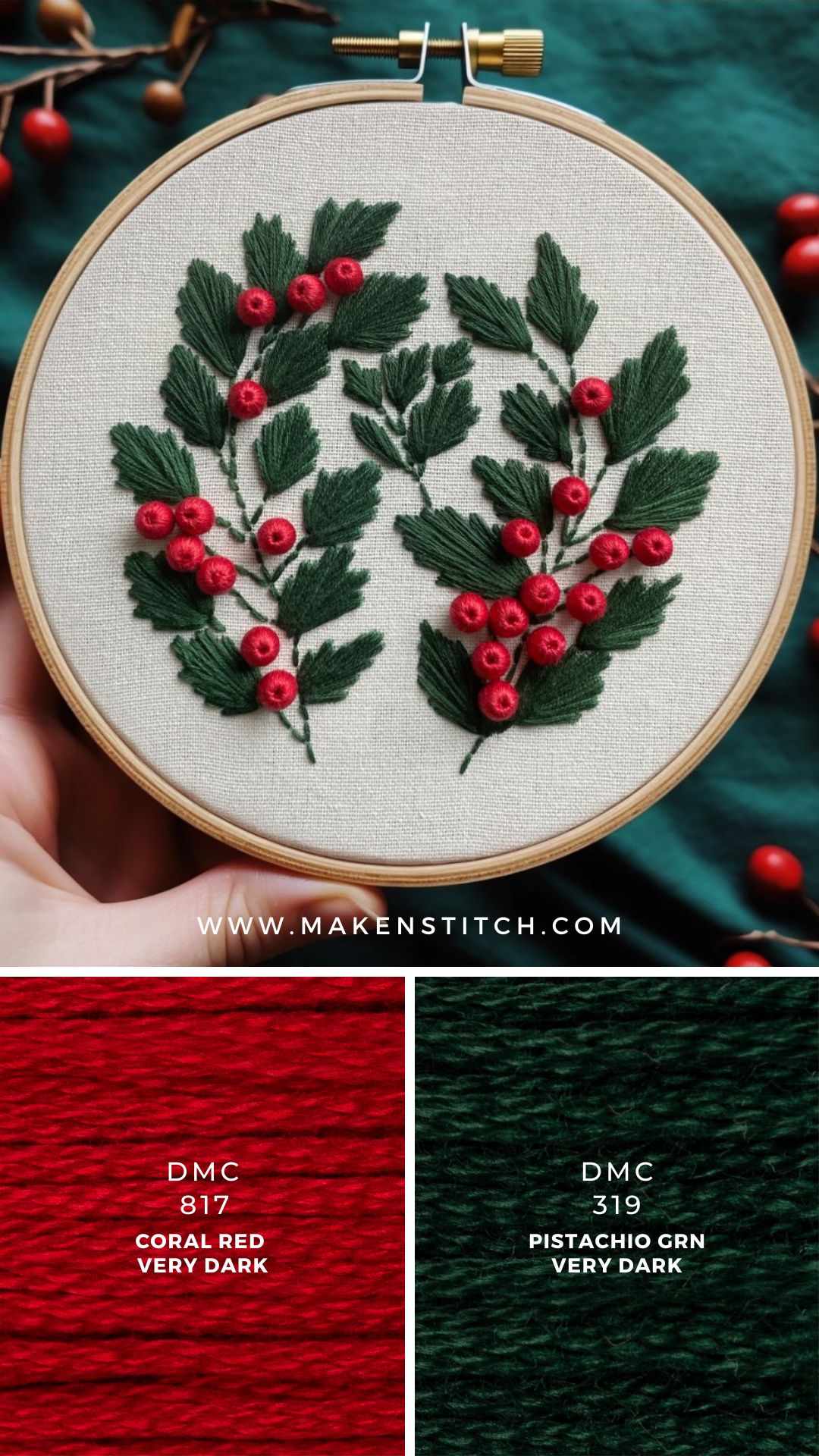 Mistletoe Dark Red and Green Color Palette - Makenstitch