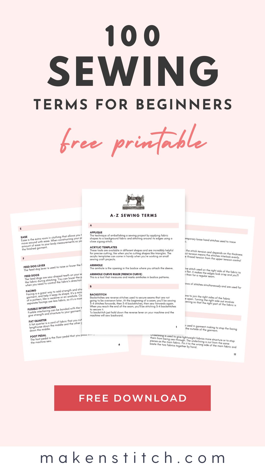Sewing Glossary: Free Printable for Beginners - Makenstitch