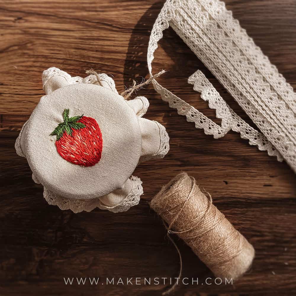 Embroidered Strawberry Jar Cover - Makenstitch